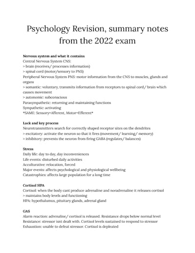 Psychology revision from 2022 exam - VCE... - High School Notes Psychology revision from 2022 exam - VCE... - High School Notes